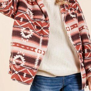 ROUSSEAU | Jackets & Coats | Aztec Tribal Print Hooded Oversize Fleece ...